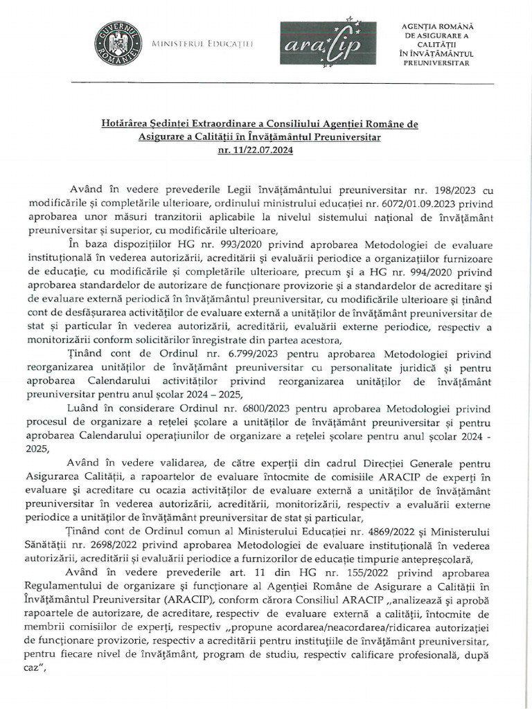 Hotărârea Consiliului ARACIP Nr. 11 - 2024 - 3 | PDF