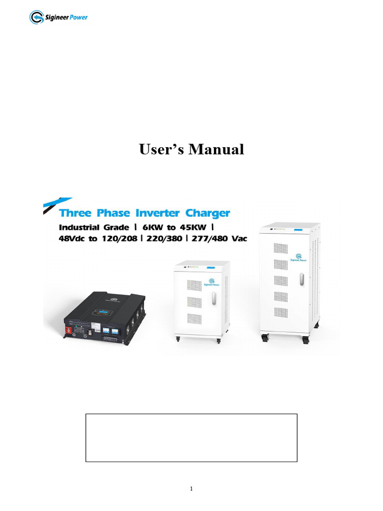 Sigineer TPH Three Phase Inverter Charger Manual 20230818 | PDF