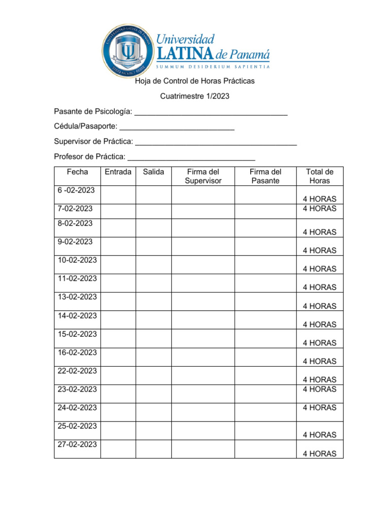Hoja de Control de Horas Prácticas | PDF