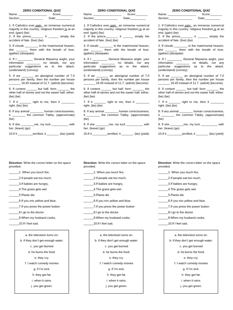 Zero Conditional Quiz Pdf