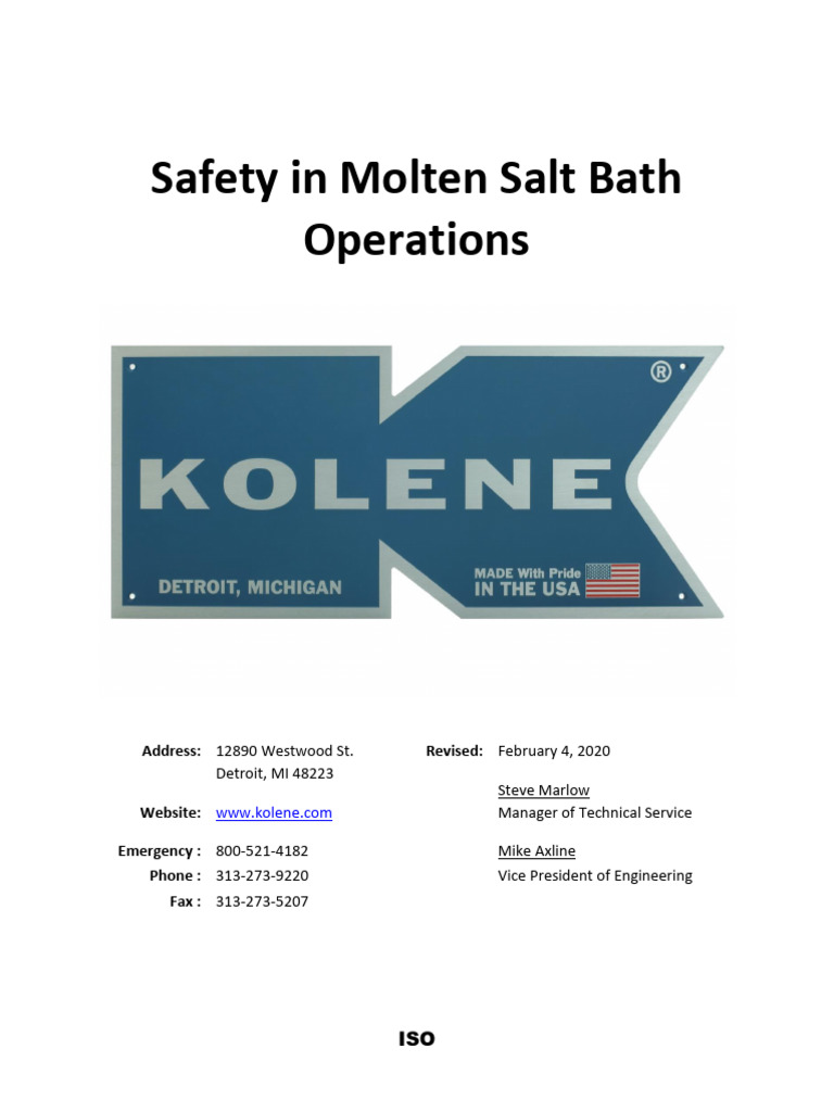 Safety in Molten Salt Bath Operations 2020 | PDF