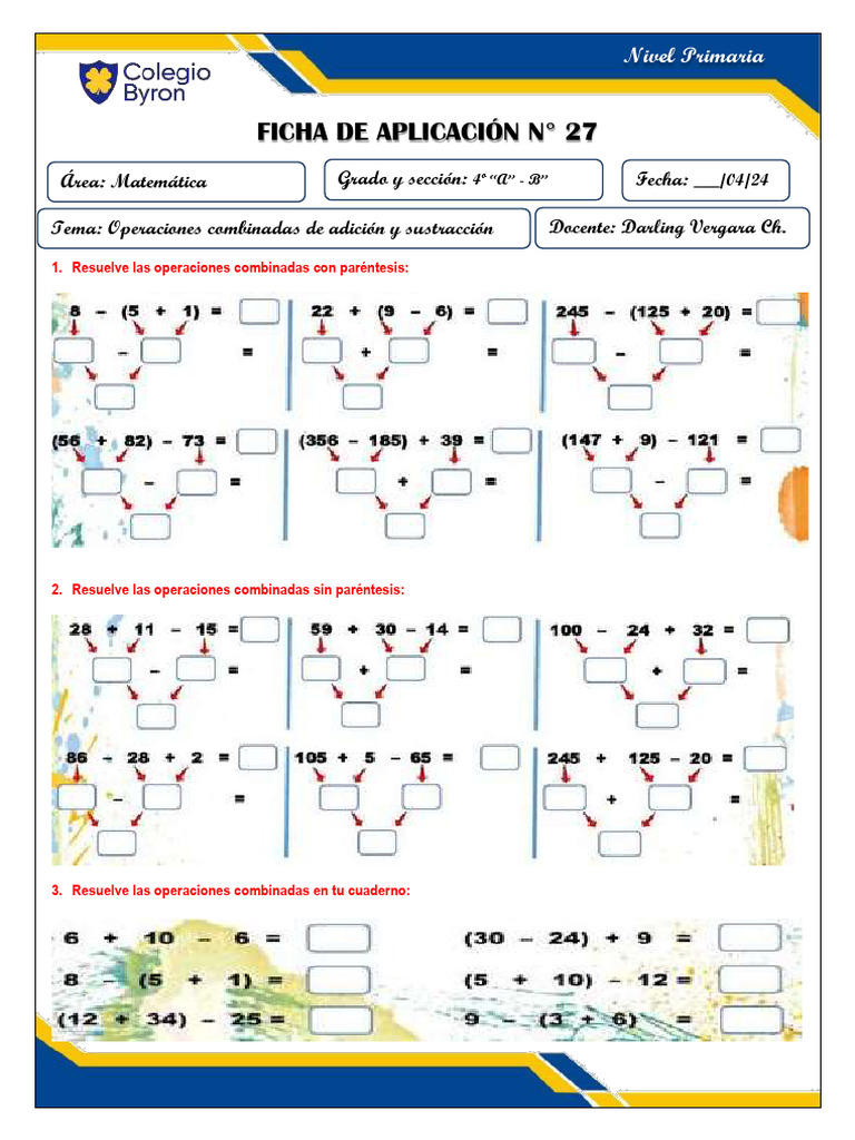 Tema 27 - 4° Grado Mat - Operaciones Combinadas de Adición y Sustracción. | PDF