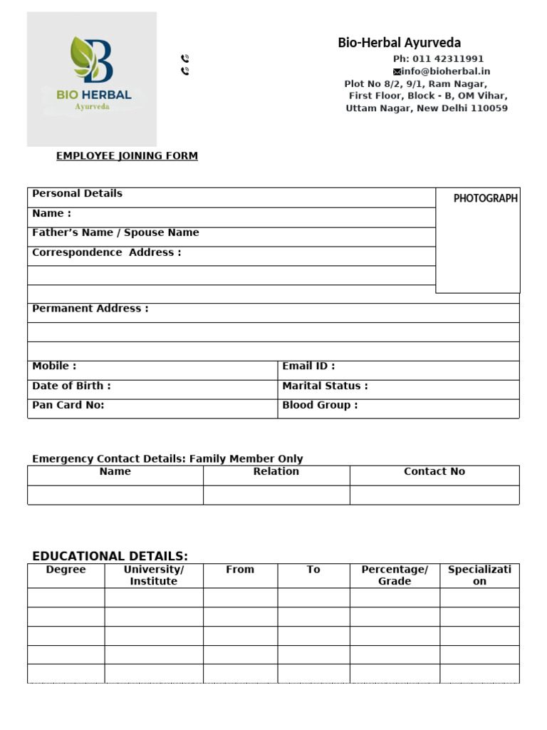 Joining form Bio | PDF