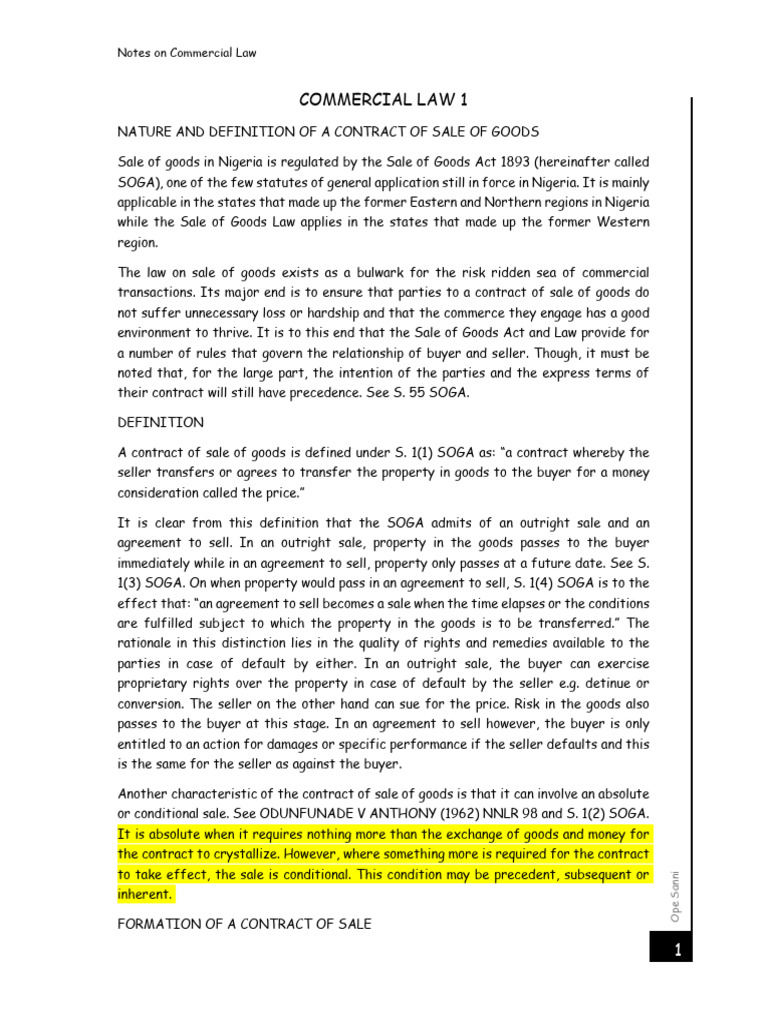 Commercial Law I | PDF | Breach Of Contract | Finance & Money Management