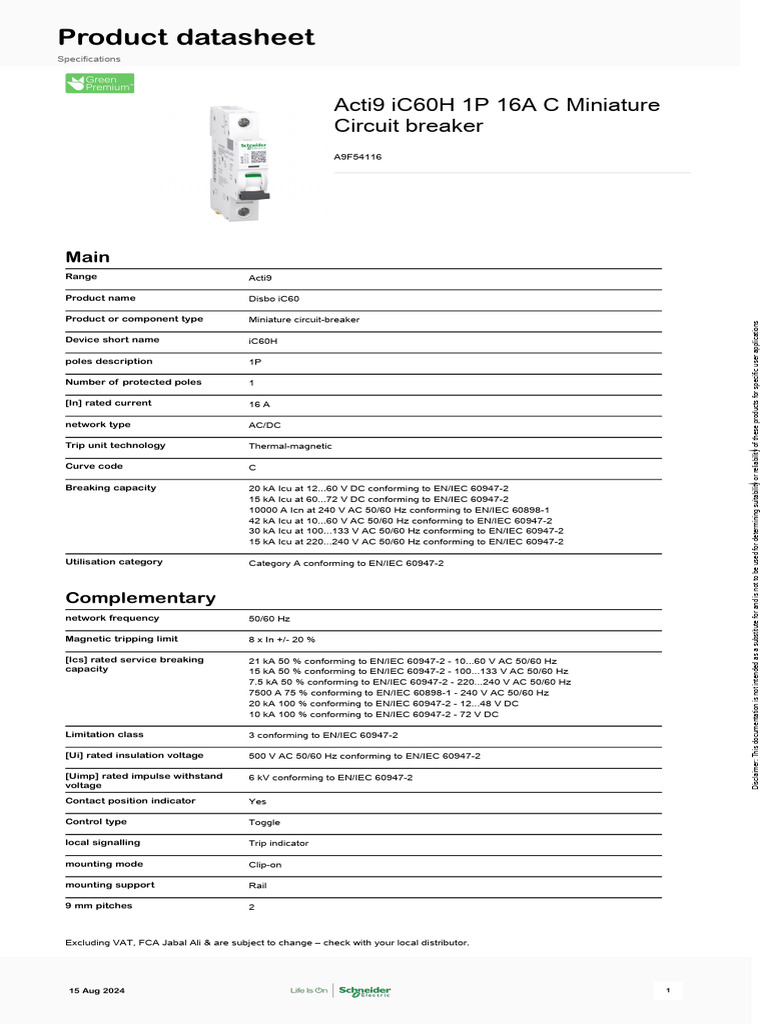 Schneider Electric - Ic60 - A9F54116 | PDF
