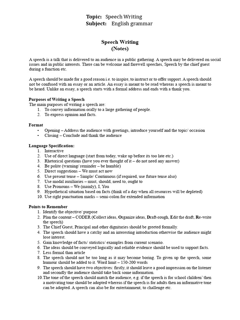 Speech Writing Notes PDF | PDF
