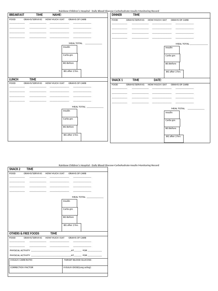 24 hr Detailed Carb Count Worksheet | PDF