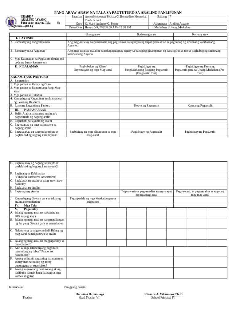 GRADE 7 DLL - 1st Week | PDF