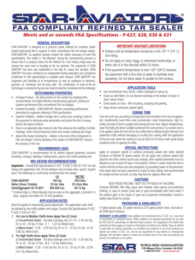Star Seal Aviator Technical Data Sheet | PDF