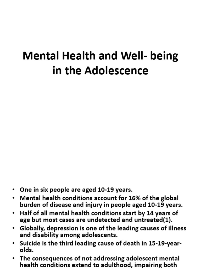 Mental Health And Well Being In The Adolescence Pdf