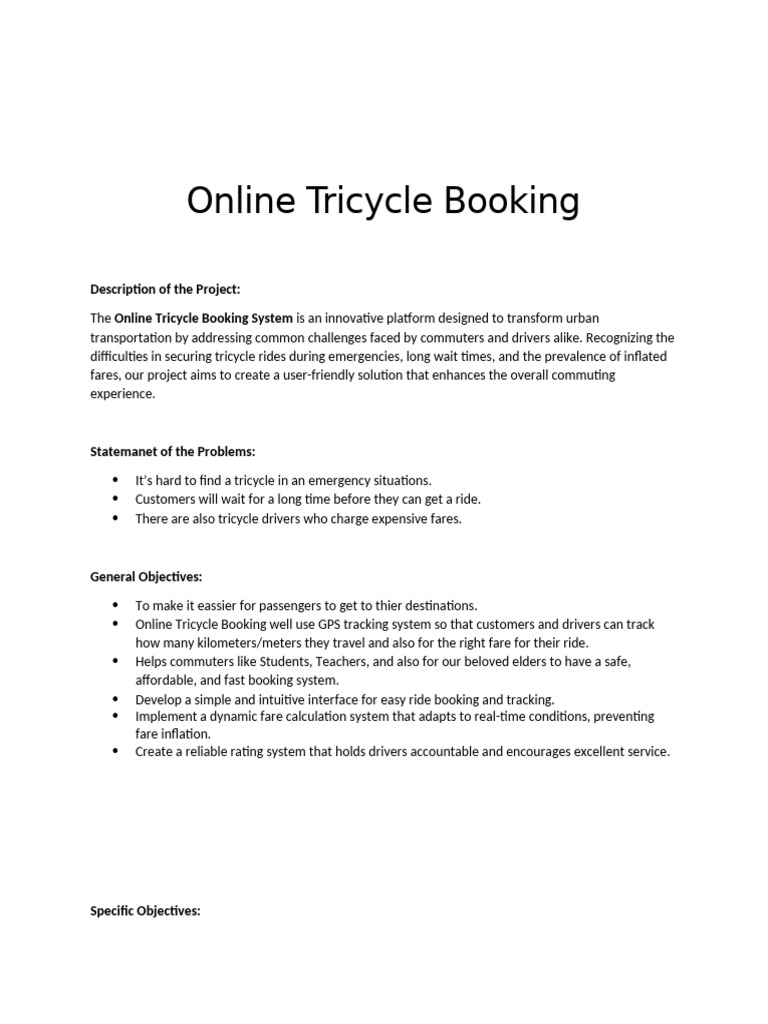 Online Tricycle Booking System | PDF
