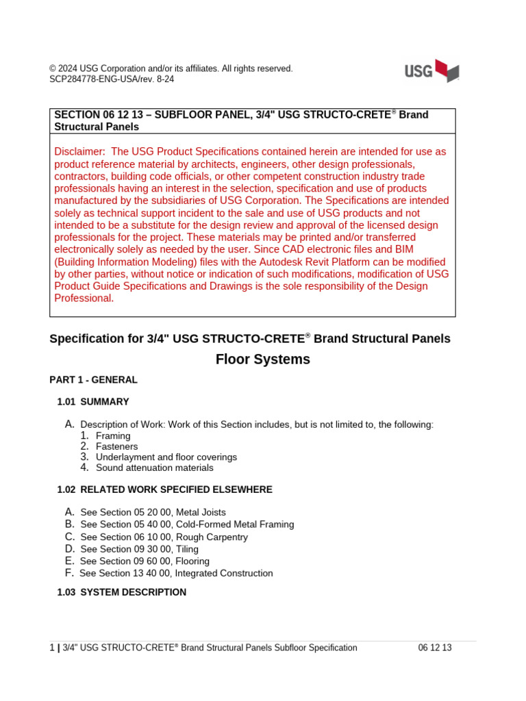 Usg Structo Crete Brand Structural Panels Subfloor Arch Spec en ...