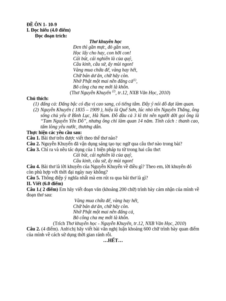 ĐỀ ÔN 10-9- 11A2 | PDF