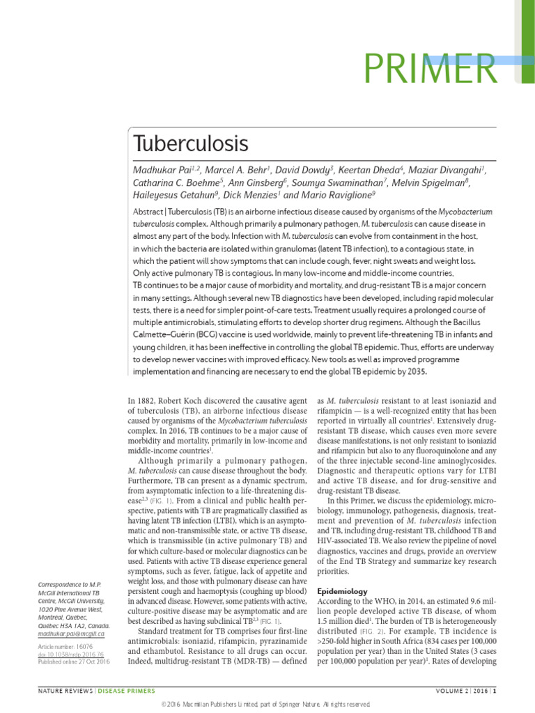 Tuberculosis Primer | PDF