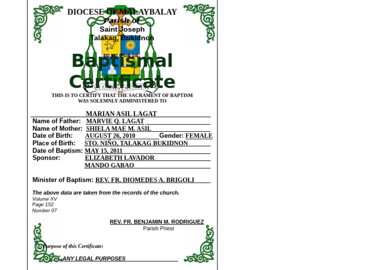 Baptismal Certificate1 | PDF