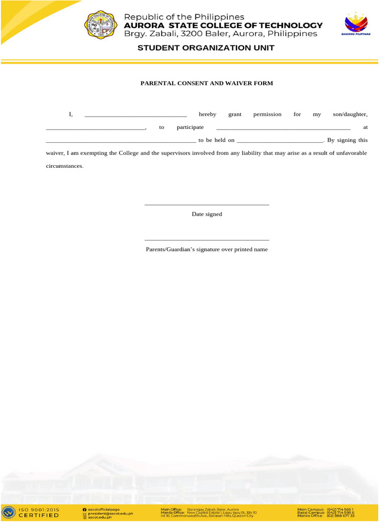 Parent Consent and Waiver Form | PDF