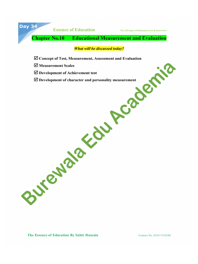 Day 34 Chapter No.10 Educational Measurement and Evaluation | PDF