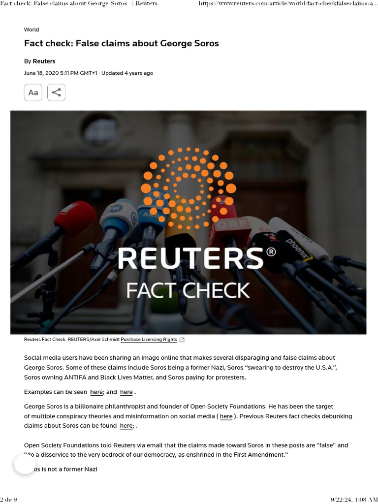 Fact Check - False Claims About George Soros - Reuters | PDF | George ...