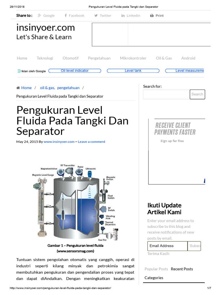 Pengukuran Level Fluida Pada Tangki Dan Separator | PDF | Teknologi & Rekayasa