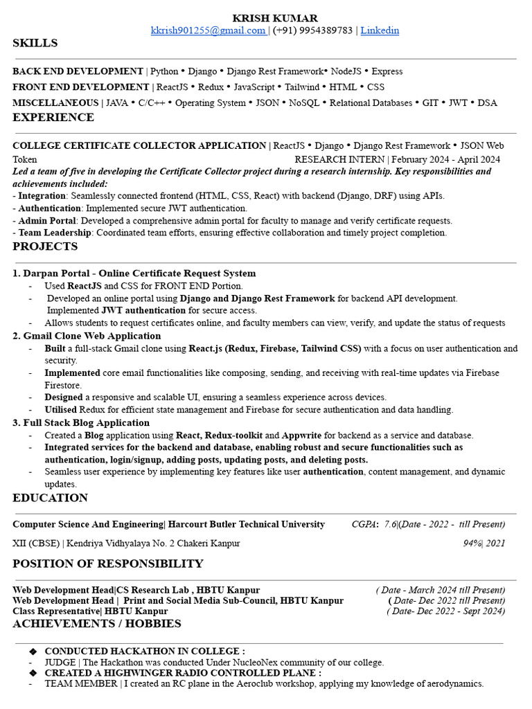 Krish Kumar Resume (Sept) | PDF