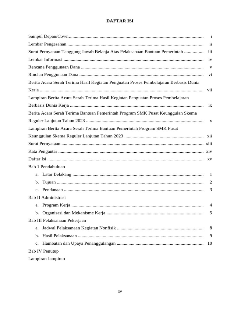 Daftar Isi SMK PK 2023 | PDF