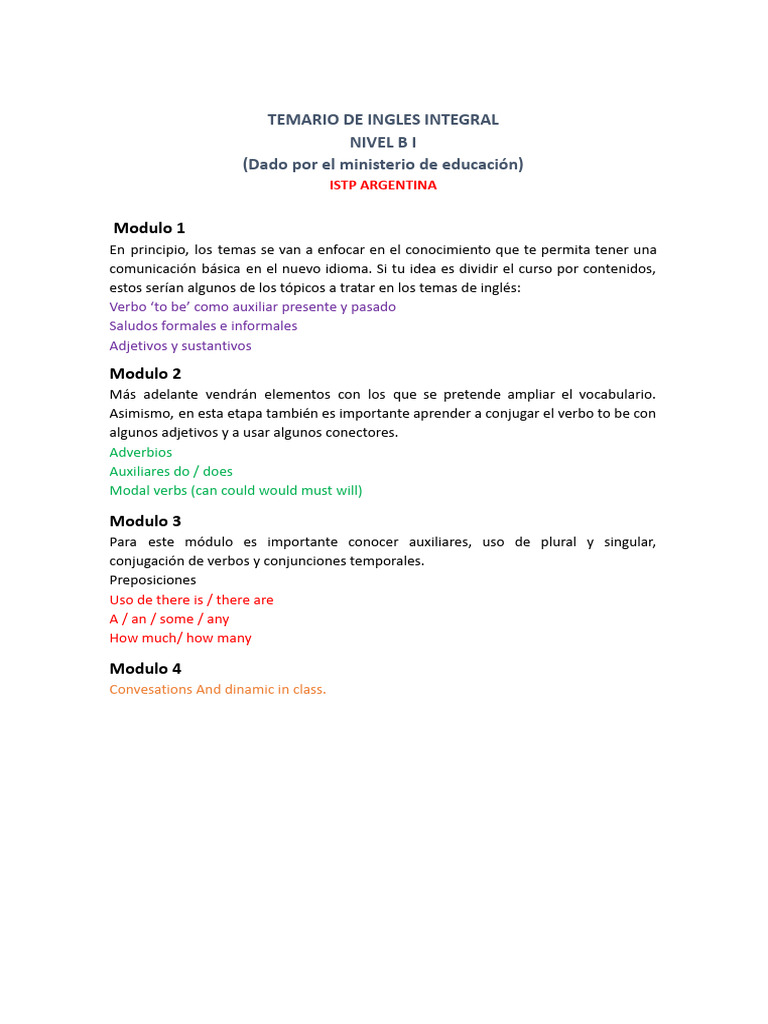 Temario de Ingles | PDF
