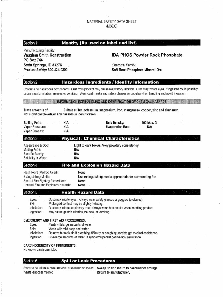 Rock Phosphate 0-3-0 MSDS | PDF