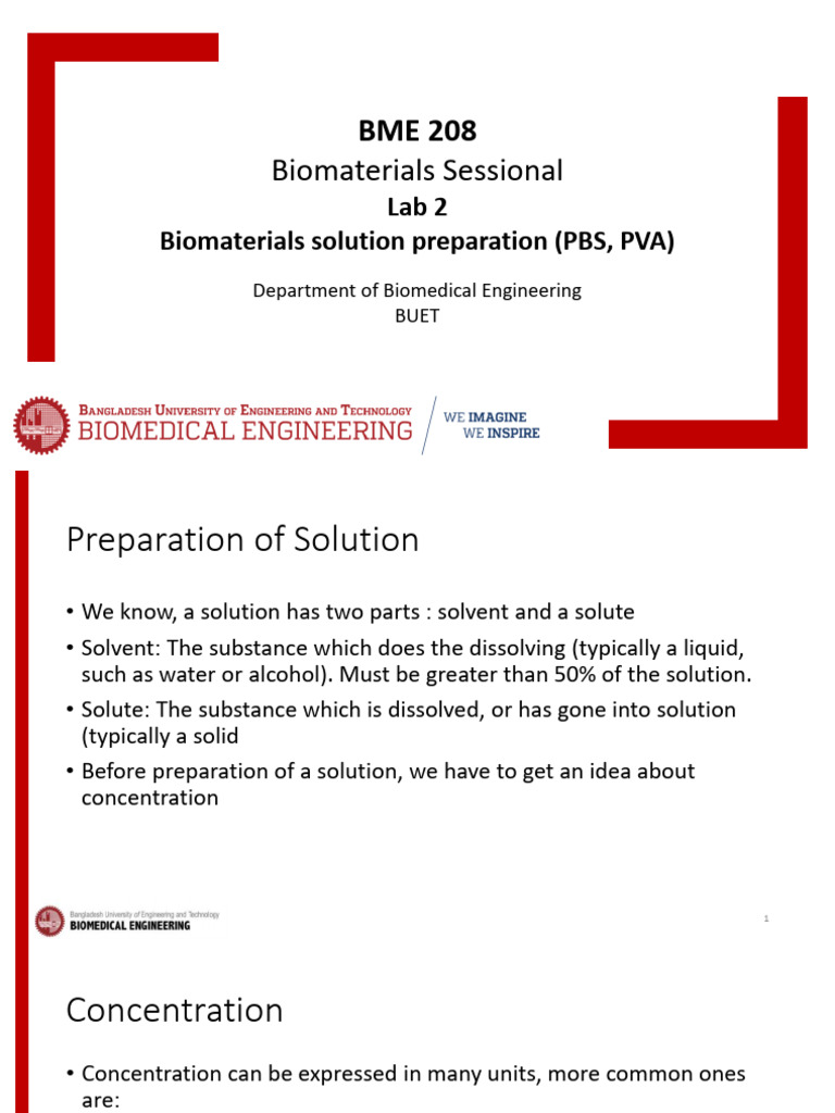 BME 208 Lab 2 (Biomaterials Solution Preparation) | PDF