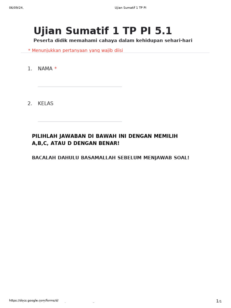 Ujian Sumatif 1 TP PI 5.1 (IPAS) - Google Formulir | PDF
