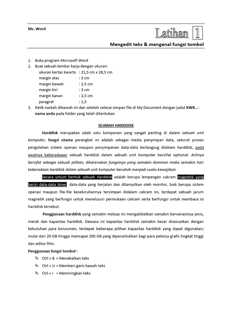Latihan Ms. Word 1 | PDF
