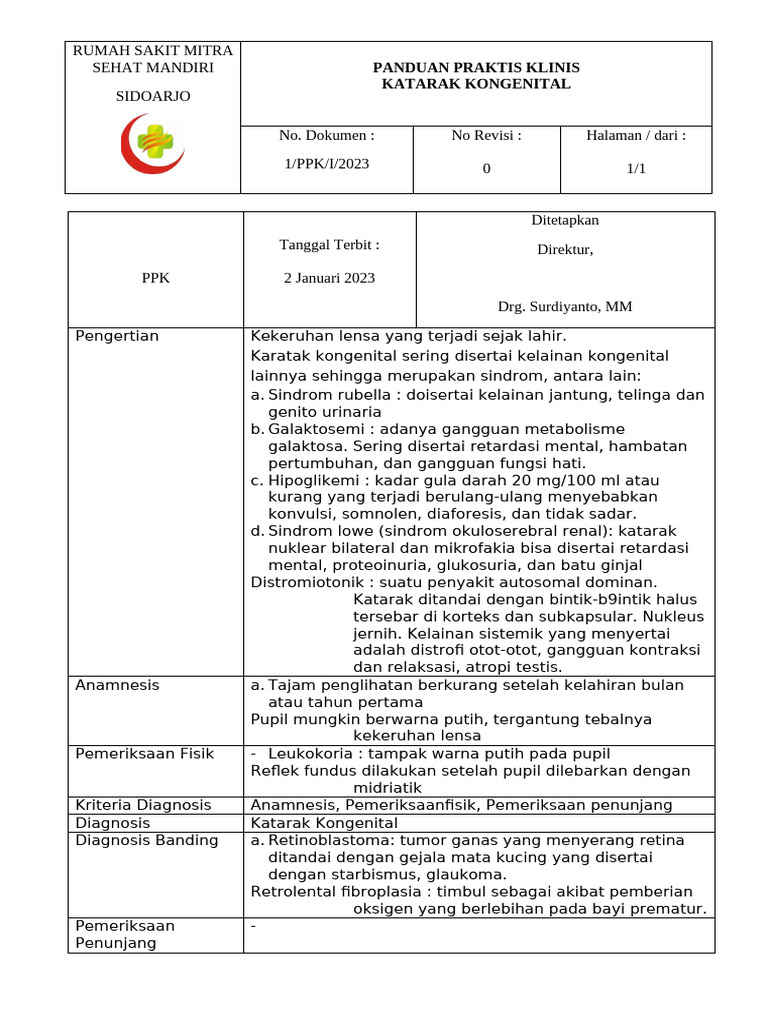 PPK Mata Katarak Kongenital | PDF