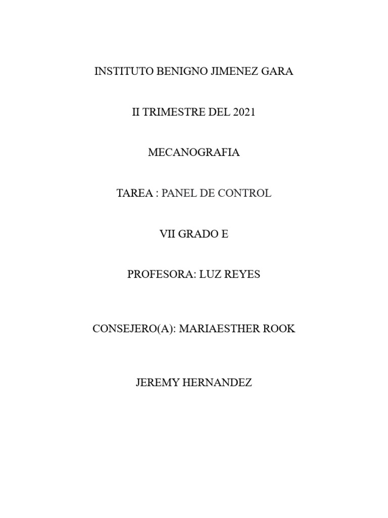 Instituto Benigno Jimenez Gara: Panel de Control | PDF