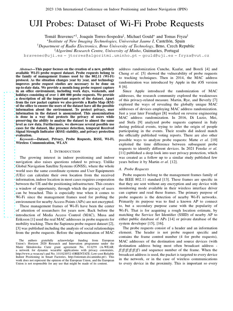 UJI Probes Dataset of Wi-Fi Probe Requests | PDF