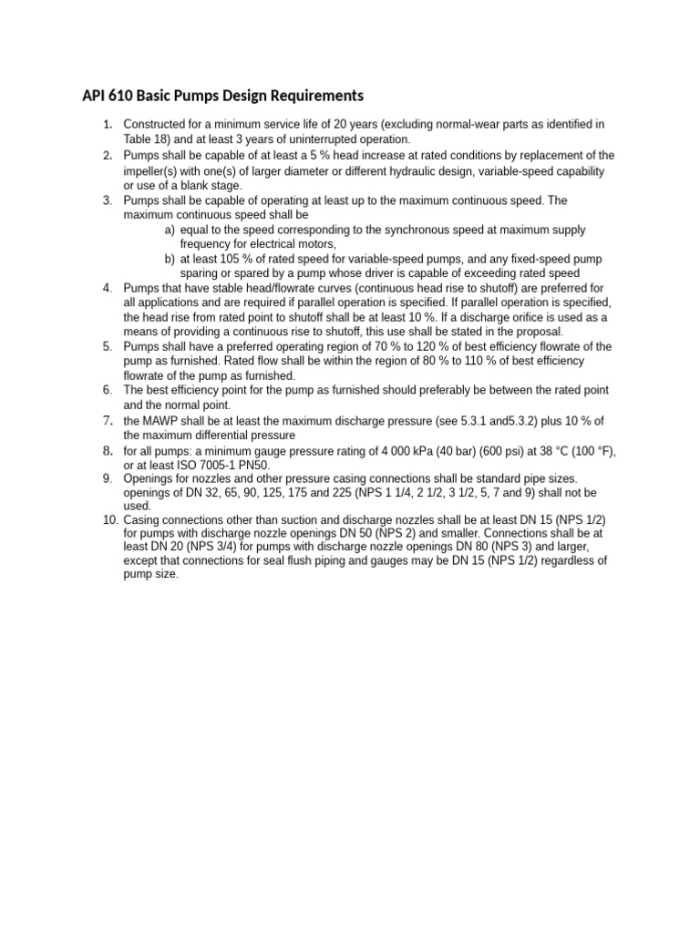 API 610 Basic Pumps Design Requirements | PDF | Pump | Manufactured Goods