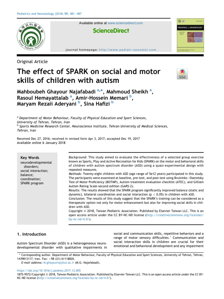 The Effect of SPARK On Social and Motor Skills of Children With Autism ...