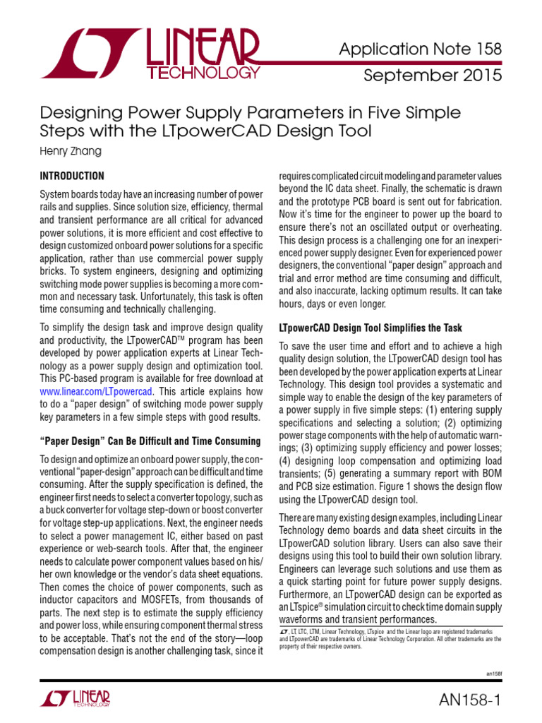 Application Note 158 September 2015 Designing Power Supply Parameters ...