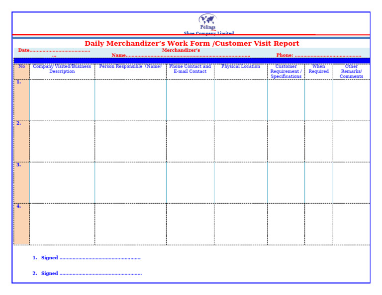Daily Mercharndizing Work Form-Pelings Shoe Company | PDF