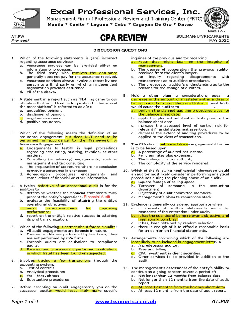 Audit and Assurance Quiz | PDF | Audit | Auditor's Report