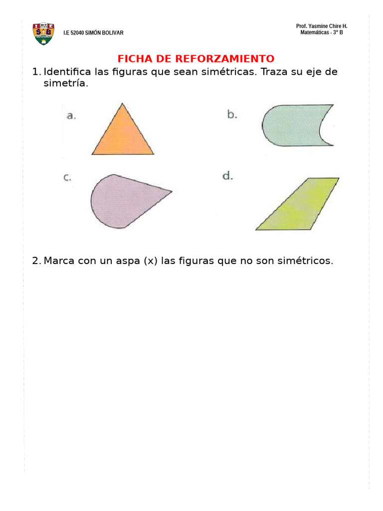 FICHA 22 DE AGOSTO EJES DE SIMETRÍA | PDF