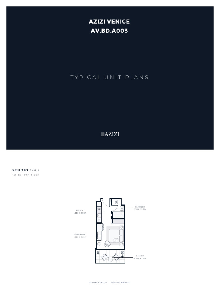 Azizi Venice Typical Unit Plans 1 | PDF | Bedroom | Bathroom
