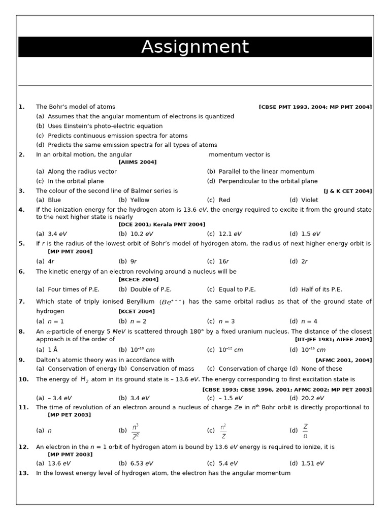 05-Atomic Structure-Assignment | PDF | Electron | Science & Mathematics