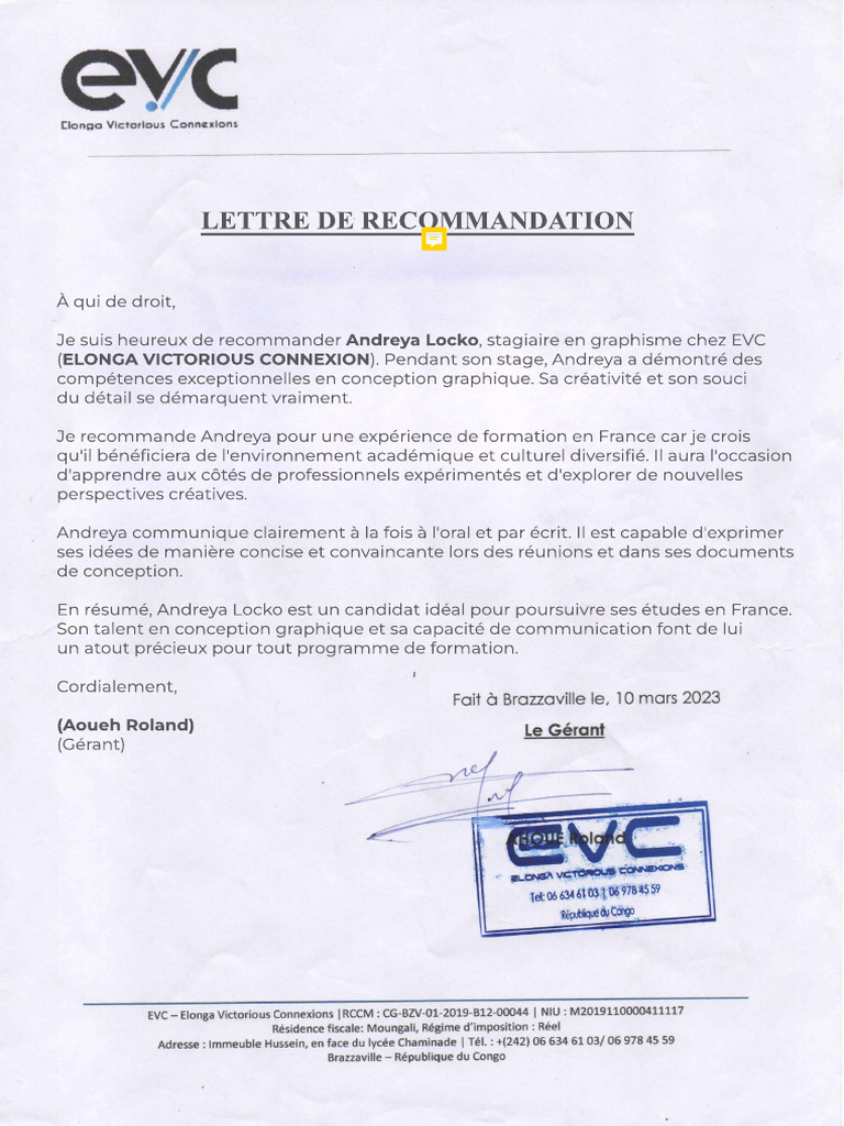 Lettre de recommandation 2 | PDF