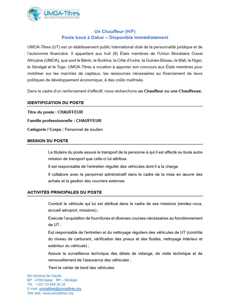 Avis de Recrutement Chauffeur | PDF