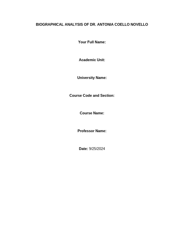 Biographical Analysis - DR. ANTONIA COELLO NOVELLO | PDF | Public ...