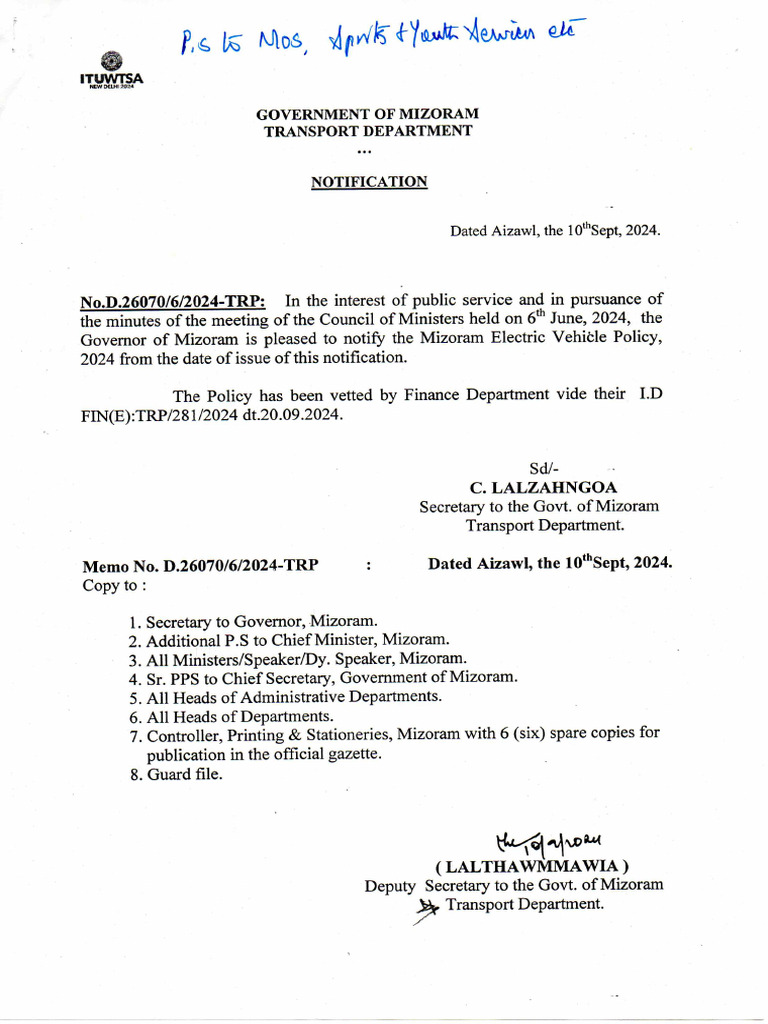 Mizoram Electric Vehicle Policy 2024 | PDF