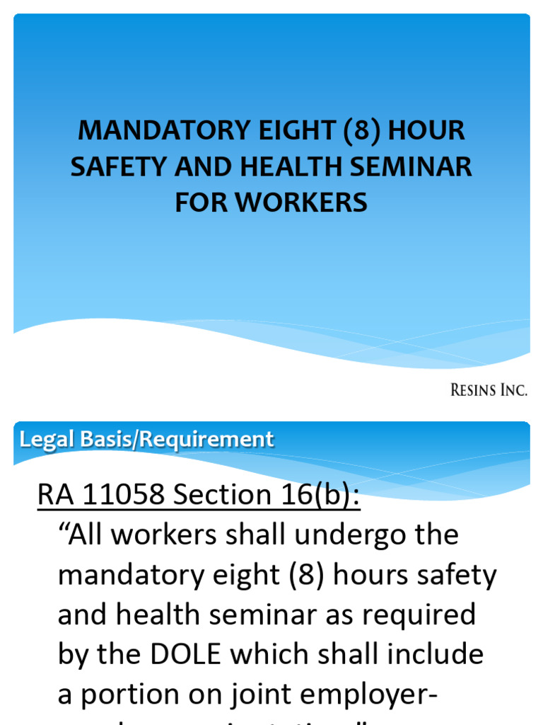 Mandatory 8Hr OSH Seminar For Workers Session 1 | PDF | Occupational ...
