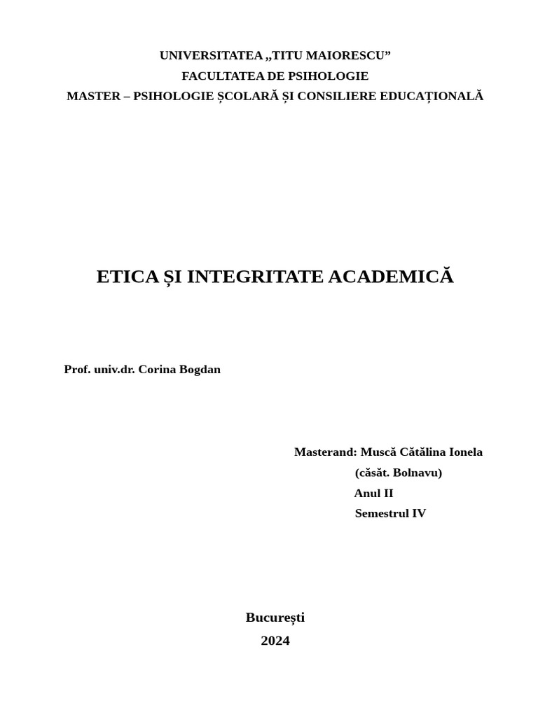 Eseu Etica Si Integritate Academica | PDF
