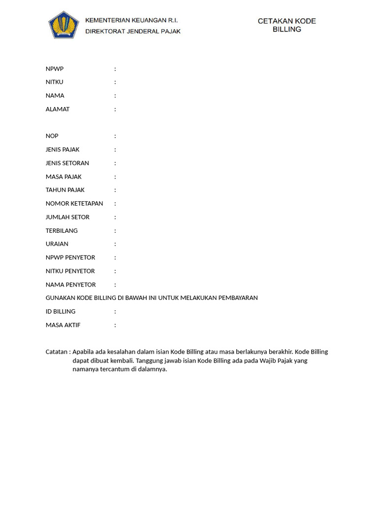 Kode Billing Pph 21 Pdf