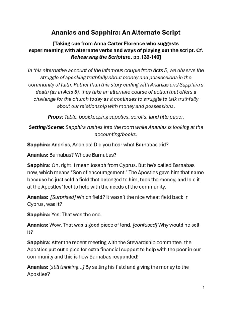 Ananias and Sapphria An Alternate Script | PDF