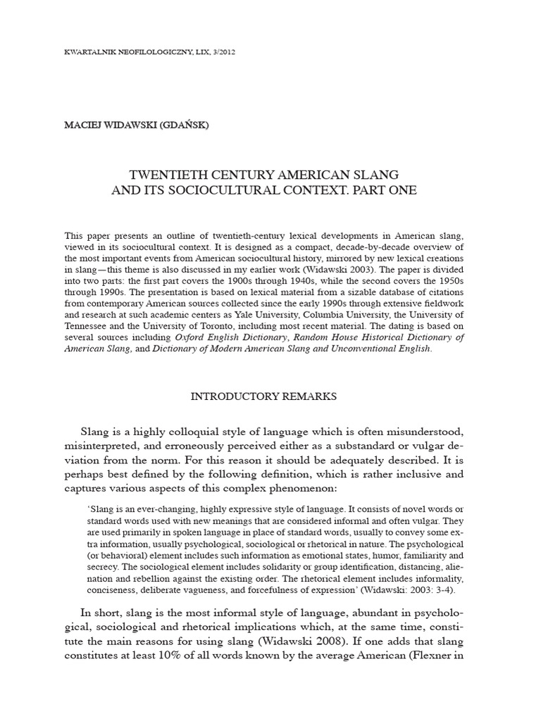 Twentieth Century American Slang An | PDF